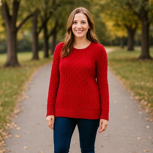 JEANNE PIERRE | Sweaters | Jeanne Pierre Women Red M Cable Knit Chunky ...